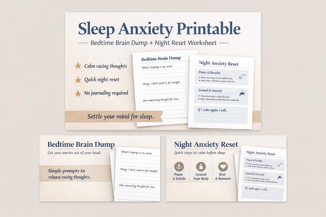 Sleep Anxiety Printable – Bedtime Brain Dump + Night Reset Worksheet ...