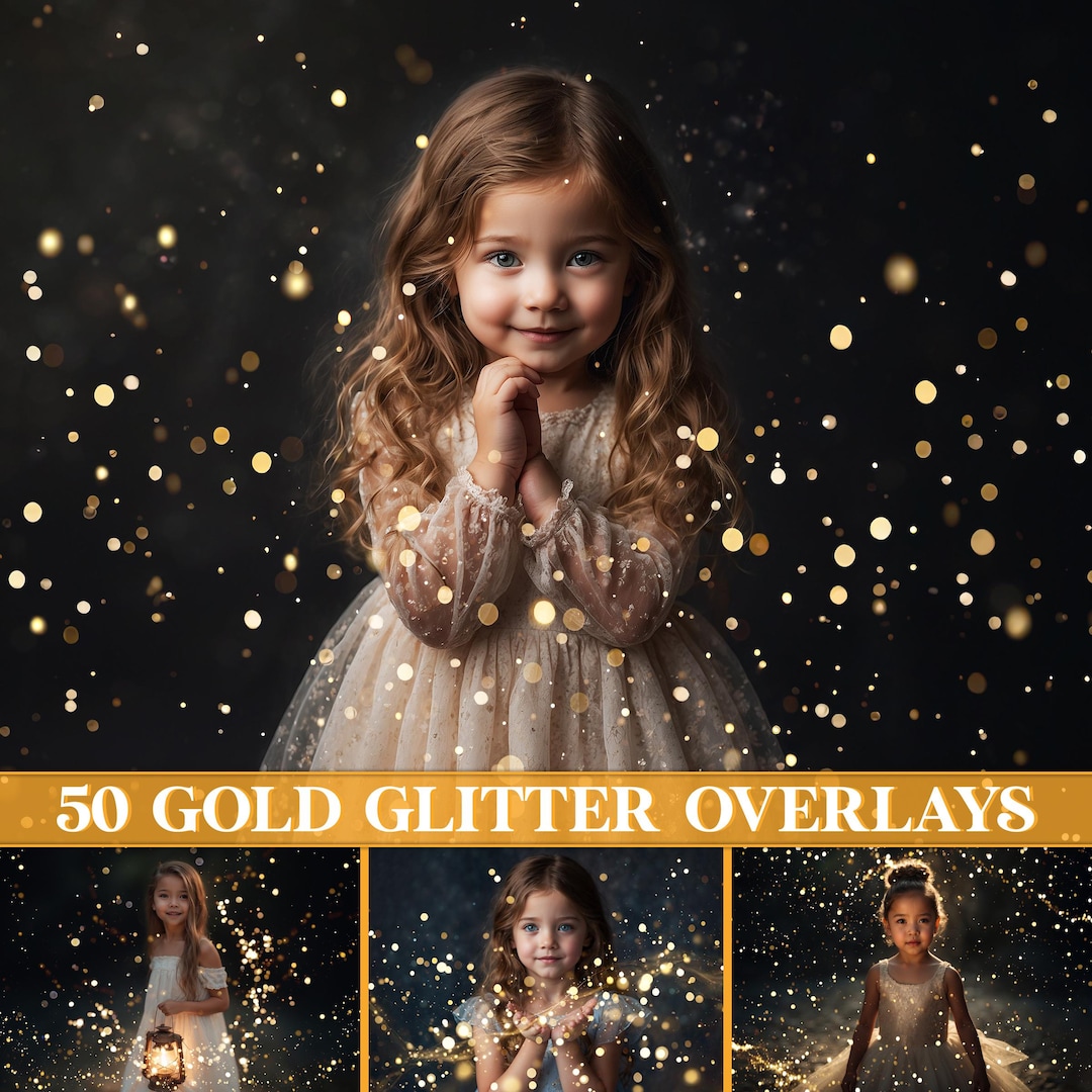 Gold Glitter Photo Overlay, Magic Bokeh Glow, Wedding Shimmer Effect ...