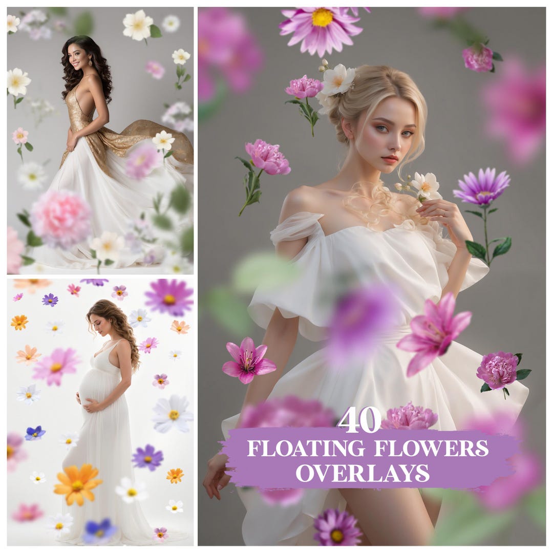 Floral Garland Backdrop Overlays, Falling Flower Digital Overlays ...