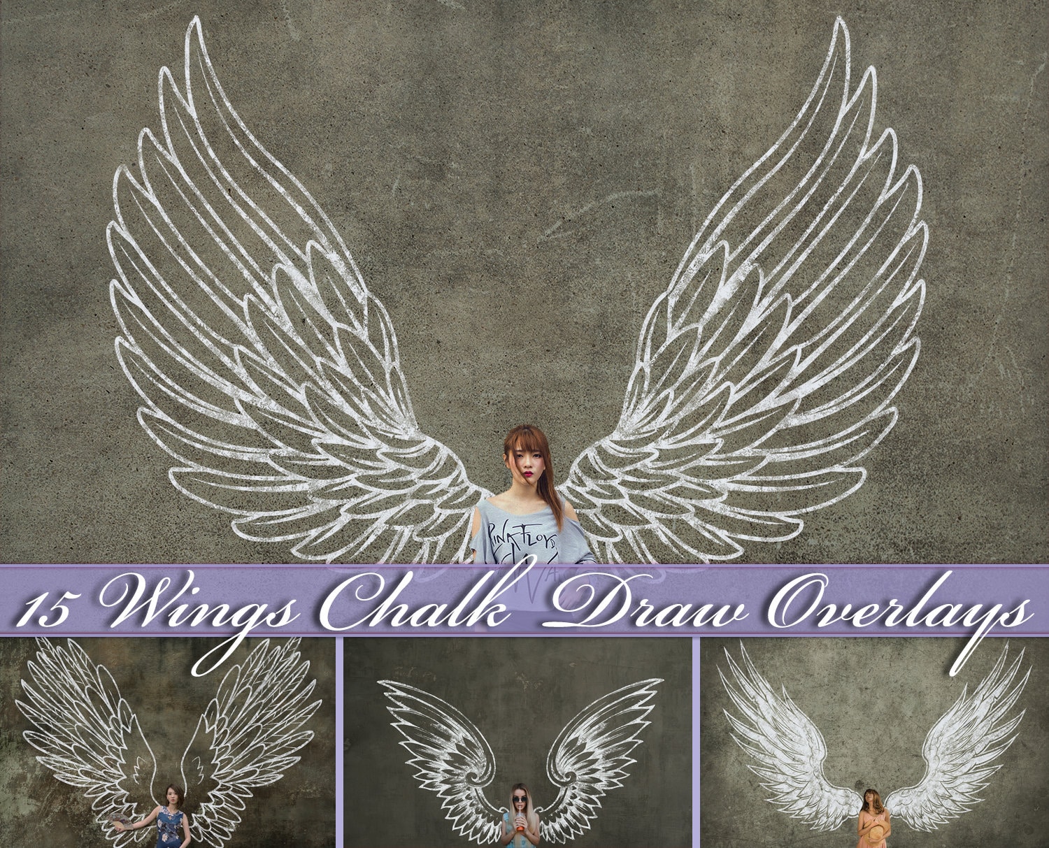 Angel Wings Overlay Sidewalk Chalk Art Photoshop Overlays - Etsy