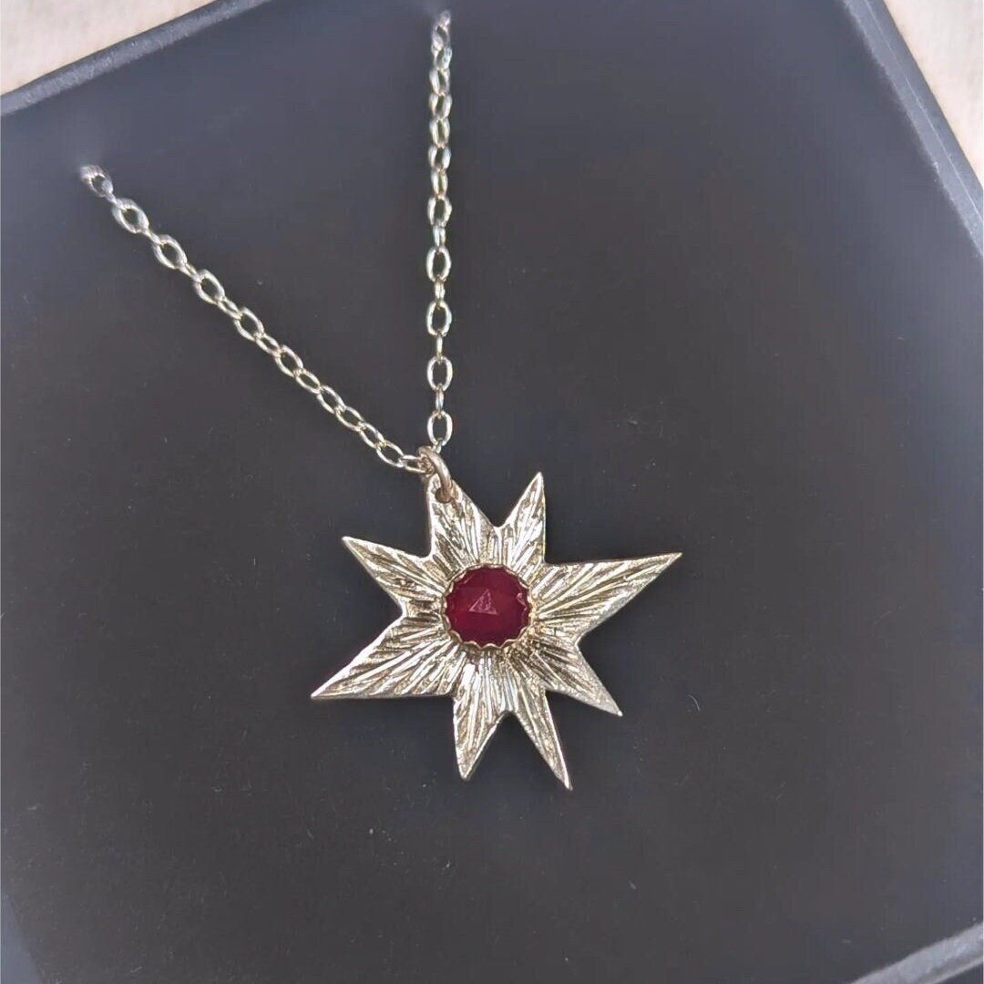 Sterling Silver Hand Engraved Star Necklace With Ruby - Etsy