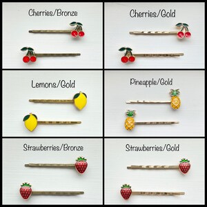 Fruit & Flower Enamel Bobby Pins Cherry Strawberry Pineapple Tropical ...