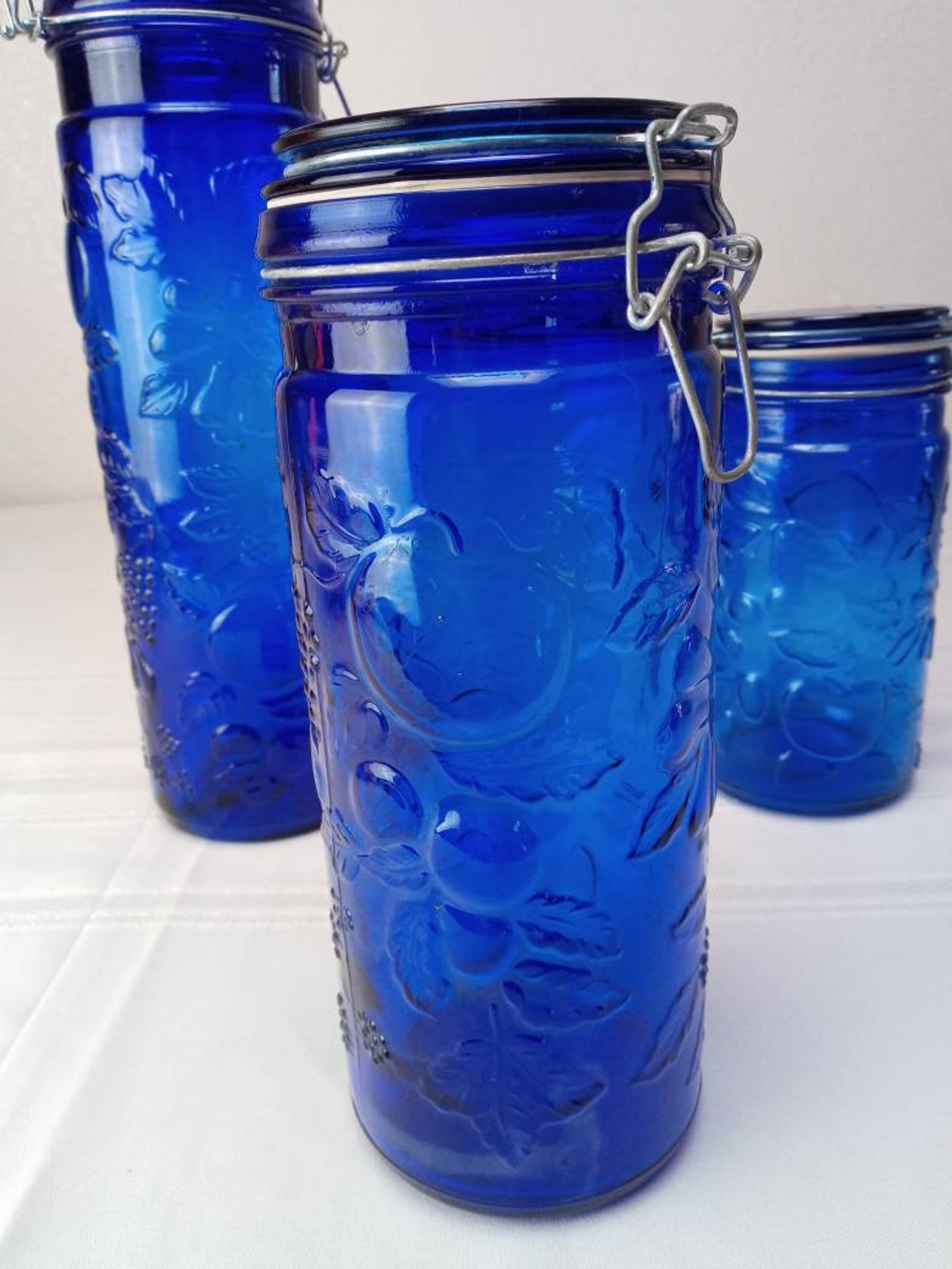 Vintage Cobalt Blue Glass Canister Set Etsy