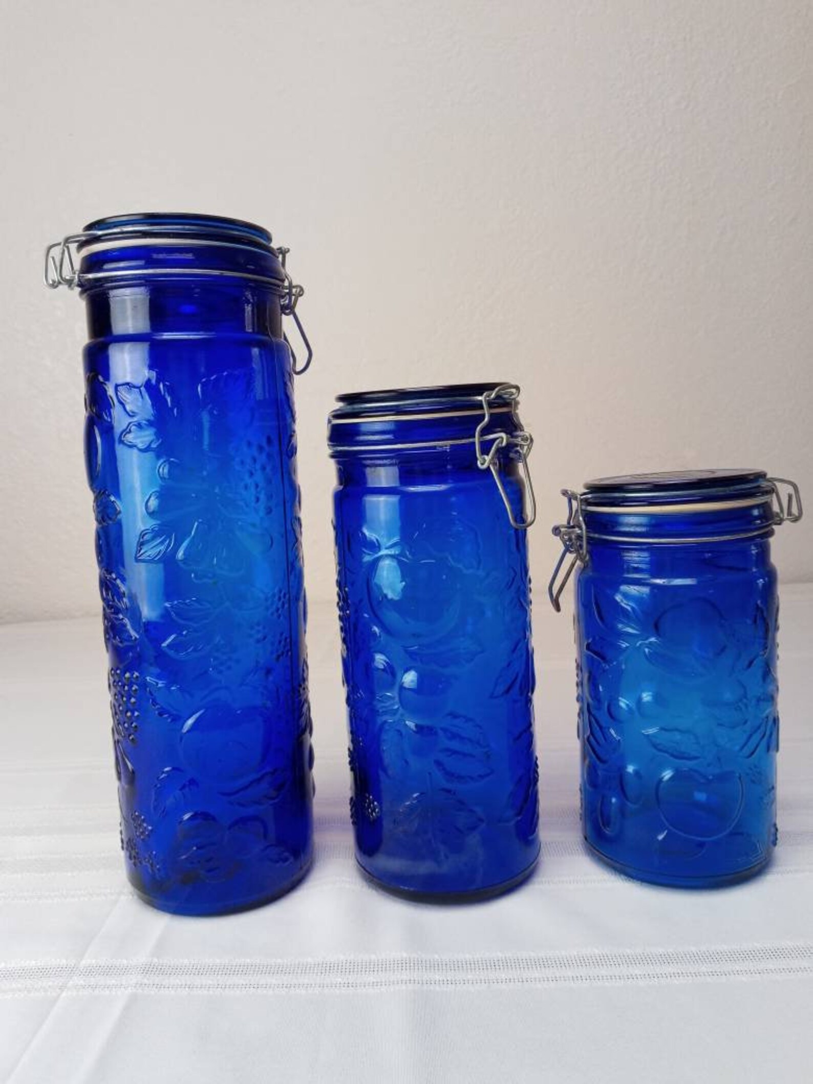 Vintage Cobalt Blue Glass Canister Set Etsy