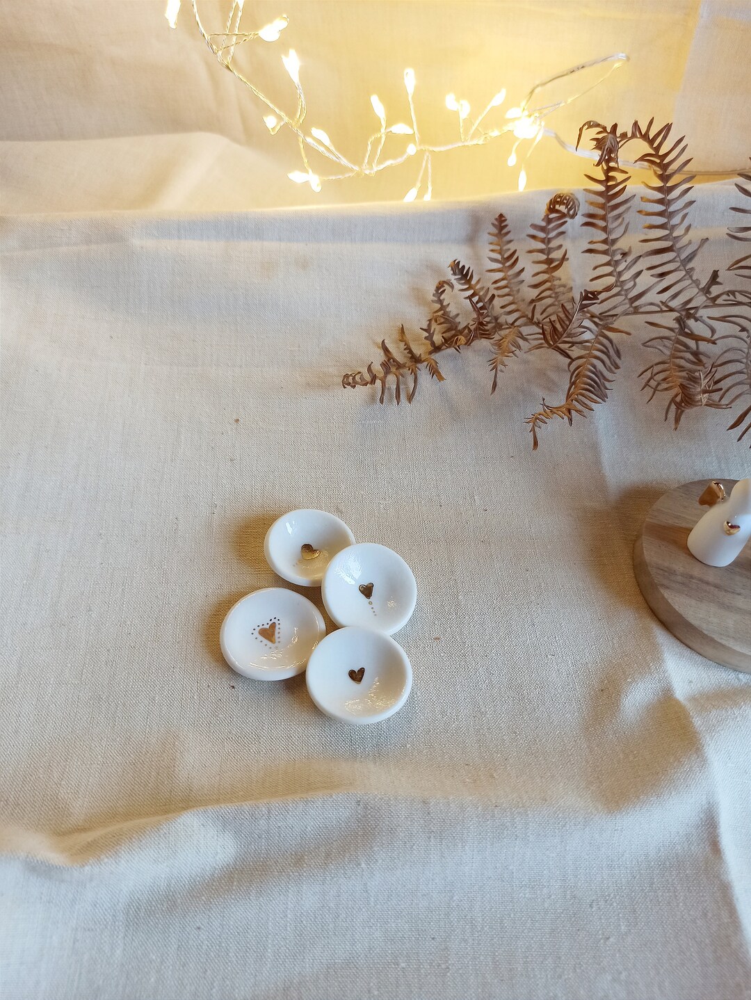 Fèves en porcelaine et or, fève coupelles coeurs, fèves, fèves ...