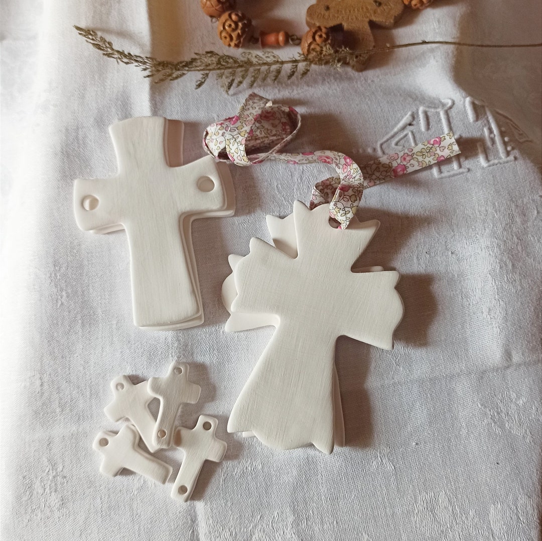 Enamelled White Ceramic Cross, Napkin Ring, Artisanal Ceramic ...
