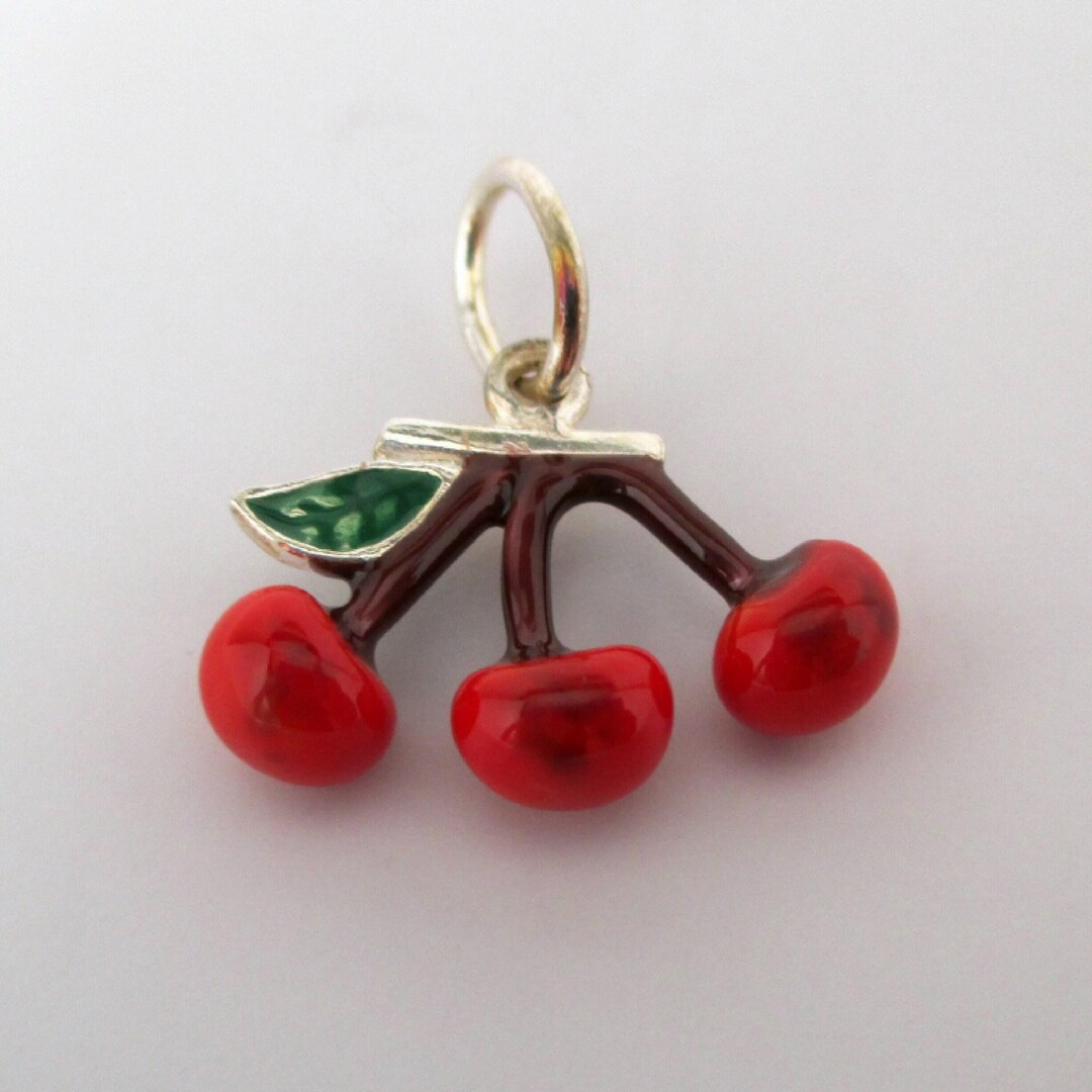 CHERRIES CHARM, Cherry Charm, Sterling Silver, Charms, Silver Cherry ...