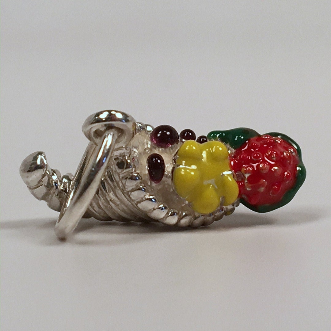 CORNUCOPIA CHARM, Cornucopia Necklace, Thanksgiving Charms, Sterling ...