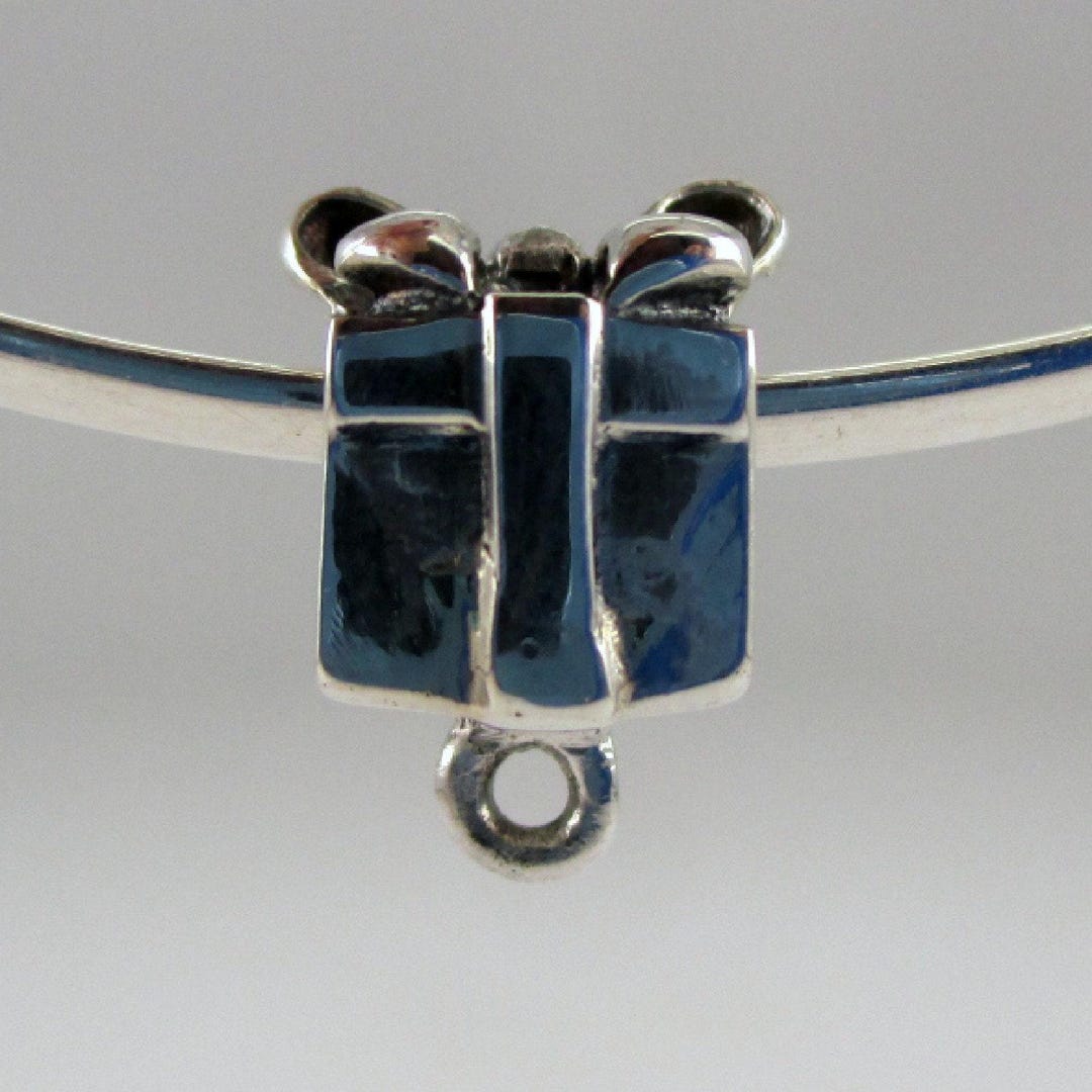 PRESENT Charm, Gift Box Charm, Sterling Silver, Charm Bracelet, Charm ...