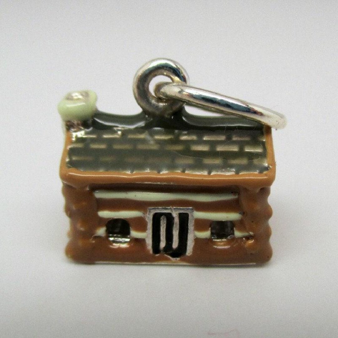 LOG CABIN, Charm, Sterling Silver, Enamel, Jewelry Gift, Handbag Charm ...