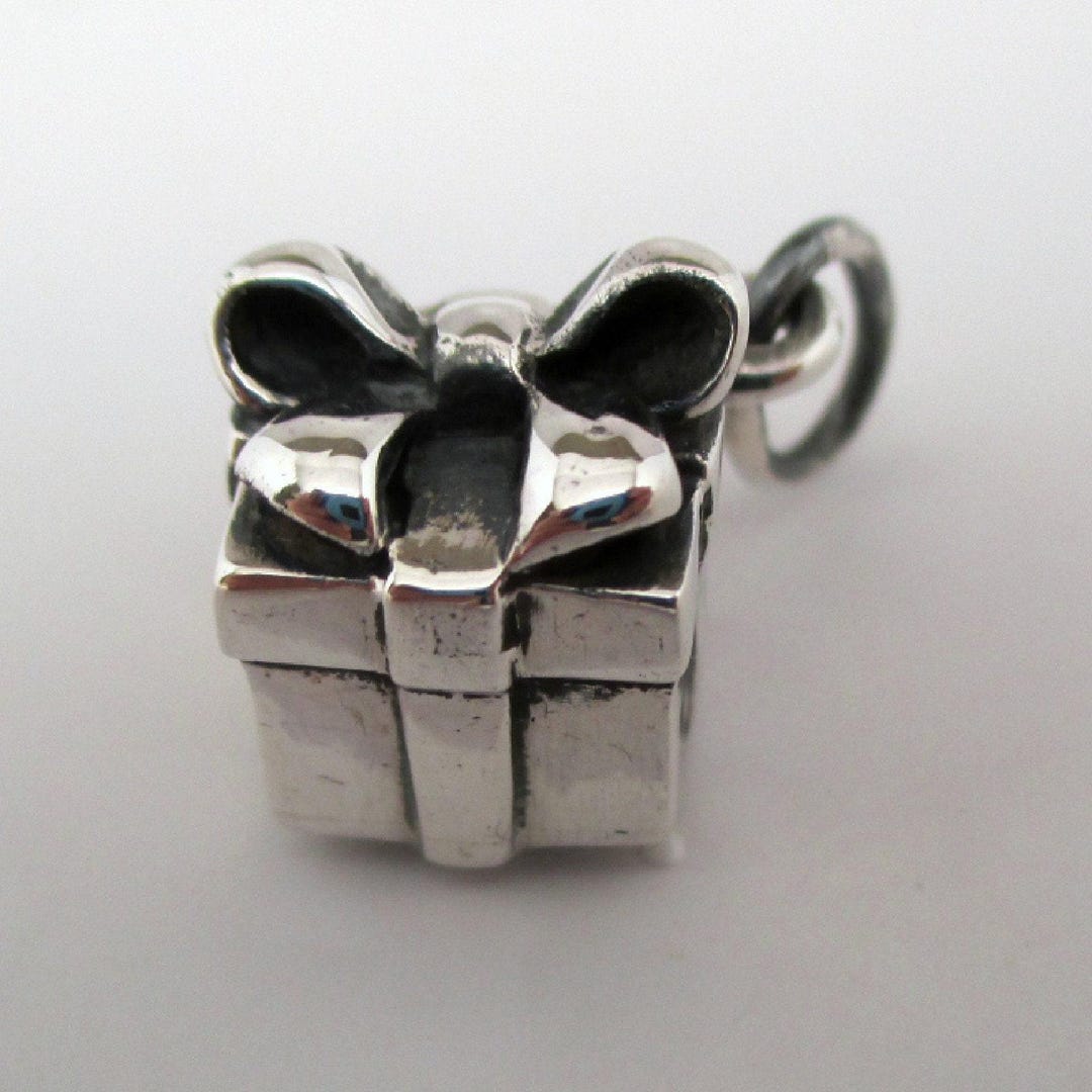 GIFT BOX CHARM, Silver Present Charm, Sterling Silver, Charms, Wedding ...