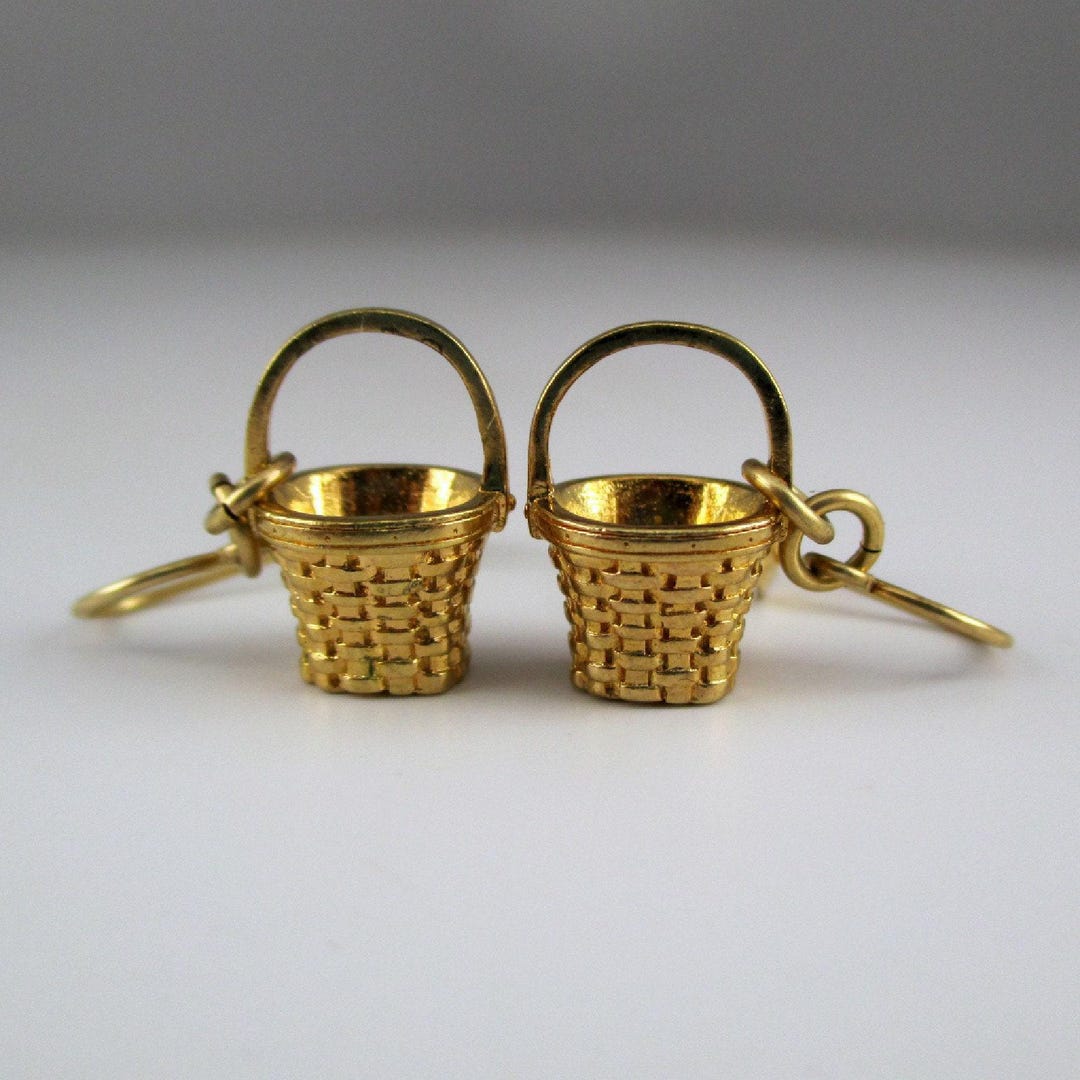 MEASURING BASKET, Earrings, 14k Gold Vermeil, Sterling Silver, Basket ...