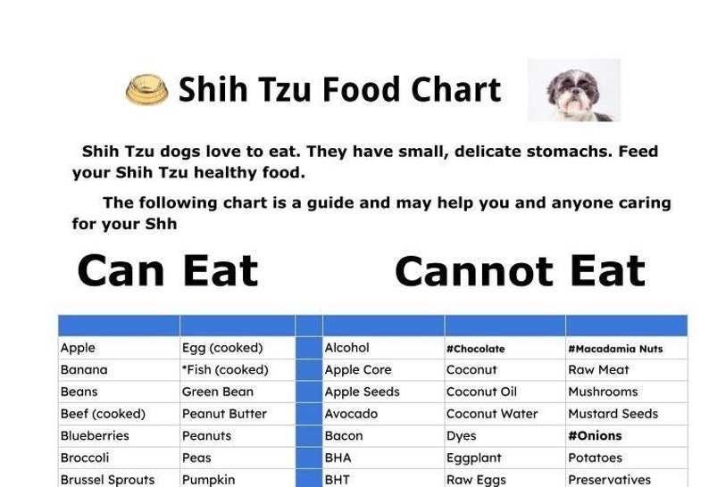 Shih Tzu Food Chart - Etsy