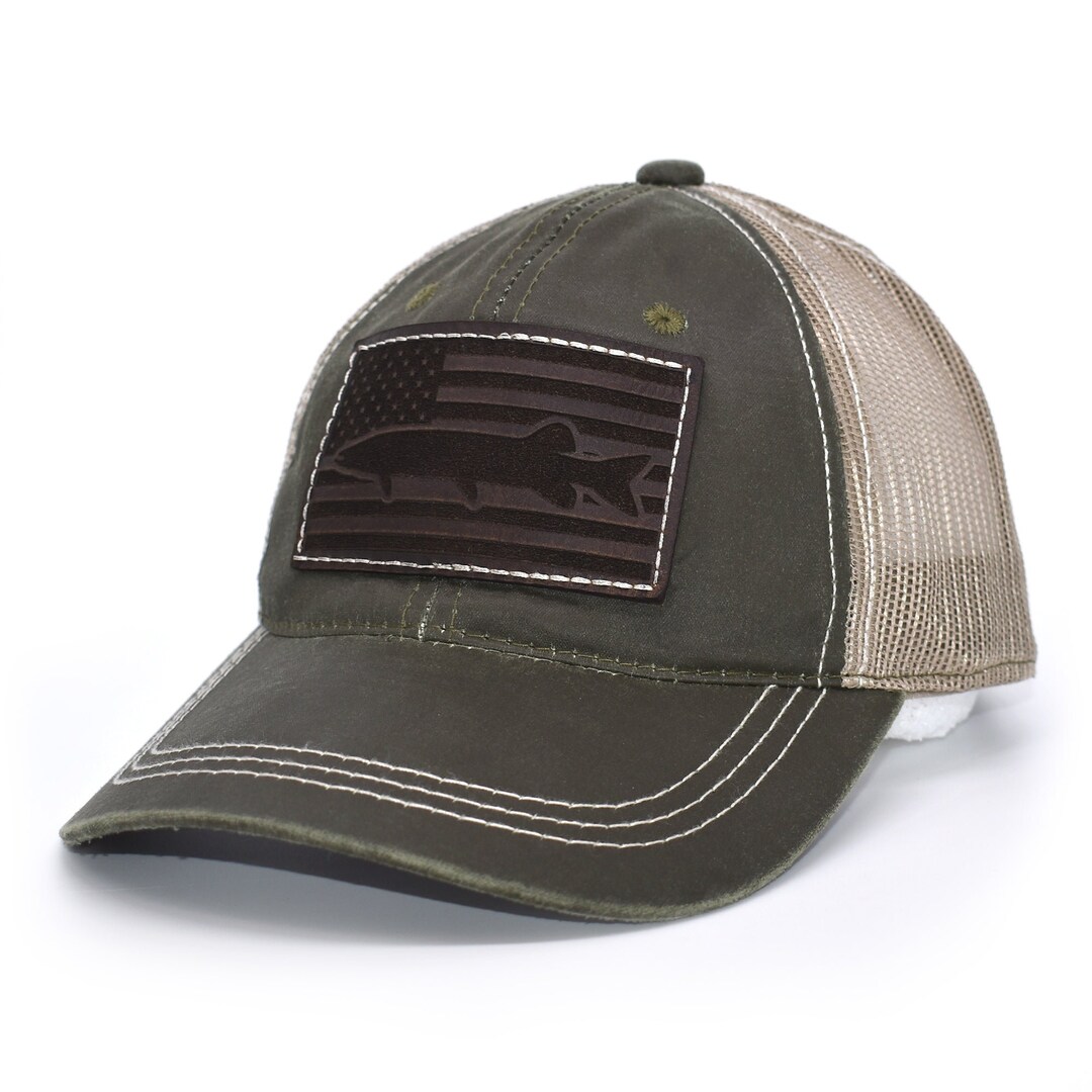 Muskie Leather Patch Flag Hat - Olive - Etsy
