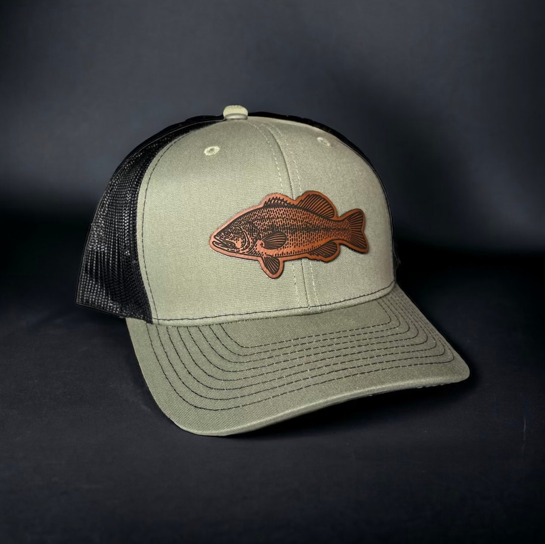 Leather Bass Fishing Leather Patch Hat 112 Snap Back Loden Black - Etsy