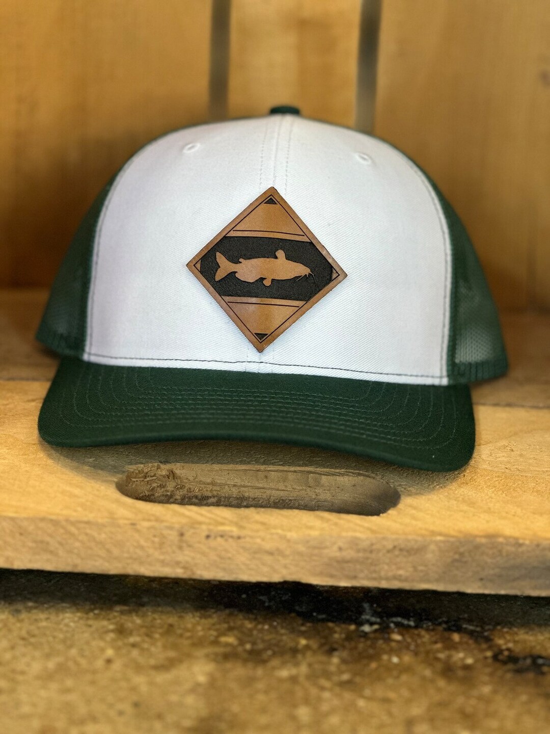 Diamond Catfish Leather Patch Trucker Hat Catfish Fishing Hat Catfish ...