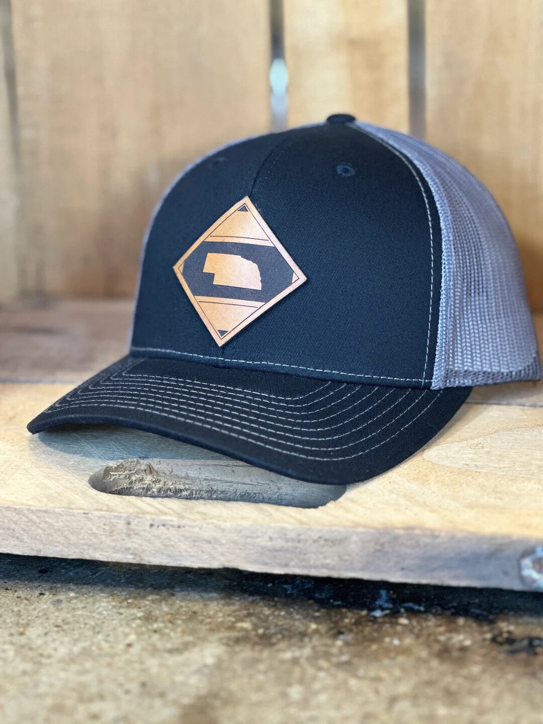 Diamond State Custom Leather Patch Trucker Hat | Custom Trucker Hat ...