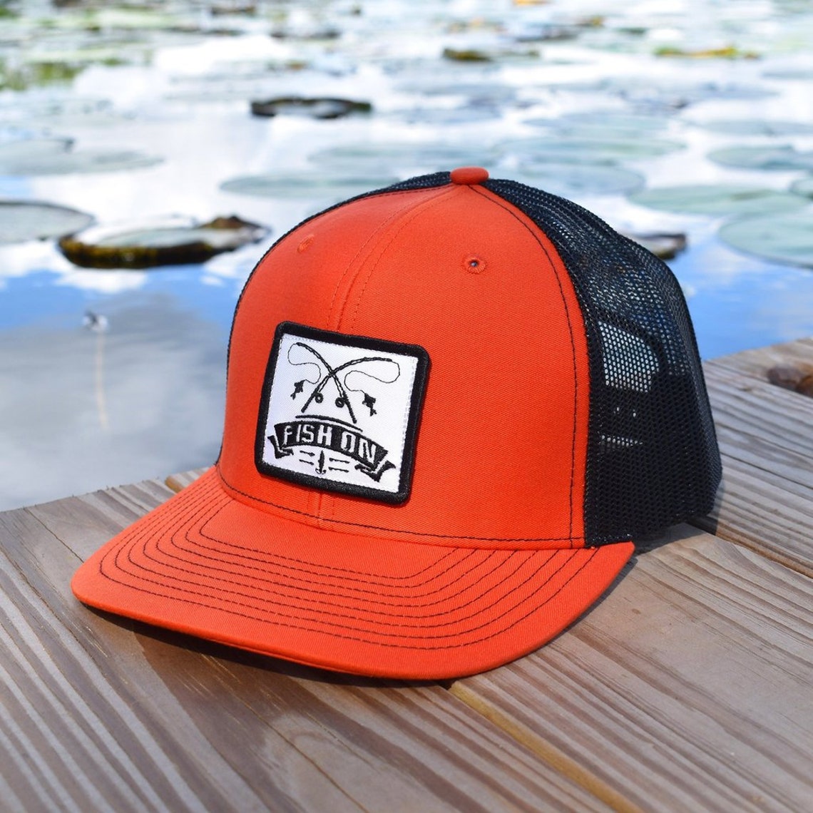 Fish on Patch Orange & Black Hat | Etsy
