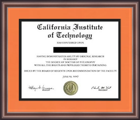 California Institute of Technology Diploma Framed | Etsy