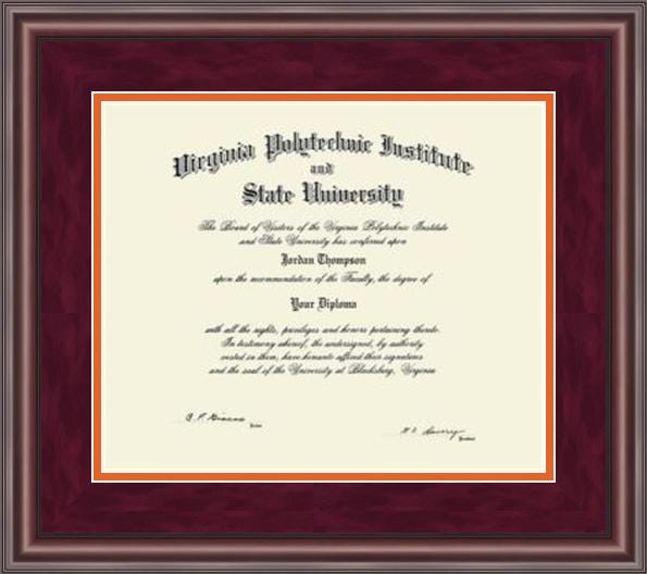 Virginia Tech Diploma Frame for 13.5" X 15.5" Diploma – Custom Framing ...