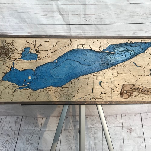 Lake Erie Dimensional Wood Carved Depth Contour Map | Etsy