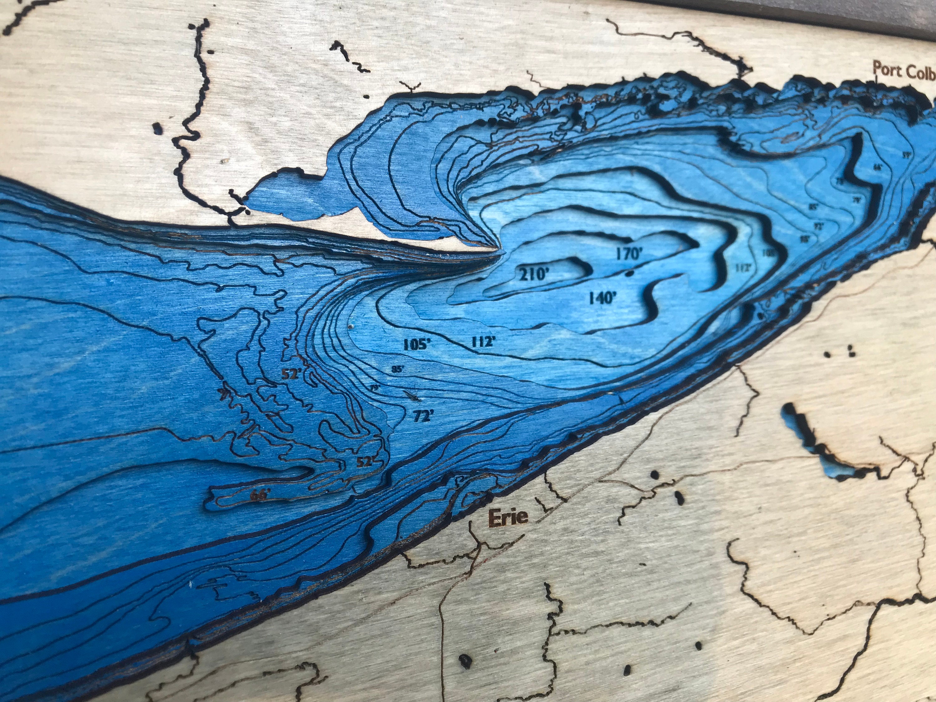Wooden Lake Erie Bathymetric Map - Etsy