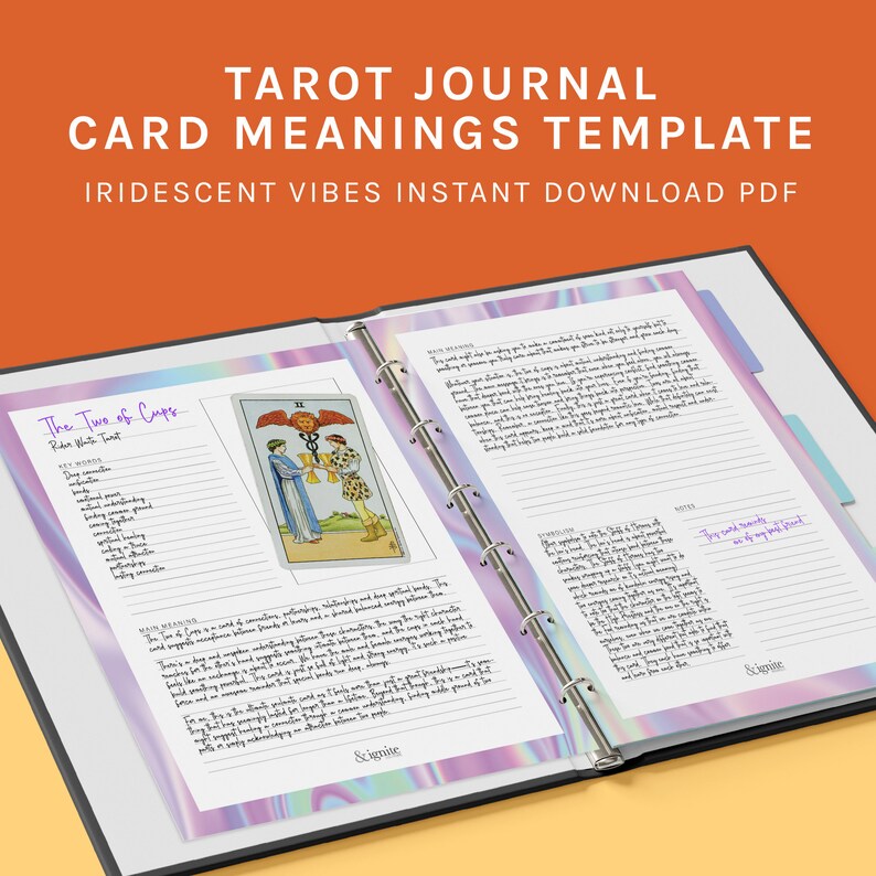 tarot-journal-template-tarot-card-meanings-iridescent-etsy