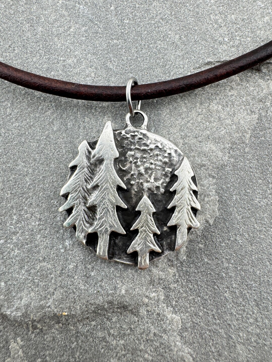 Pine Tree Necklace: Nature Inspired Boho Jewelry, 16" Leather Cord - Etsy