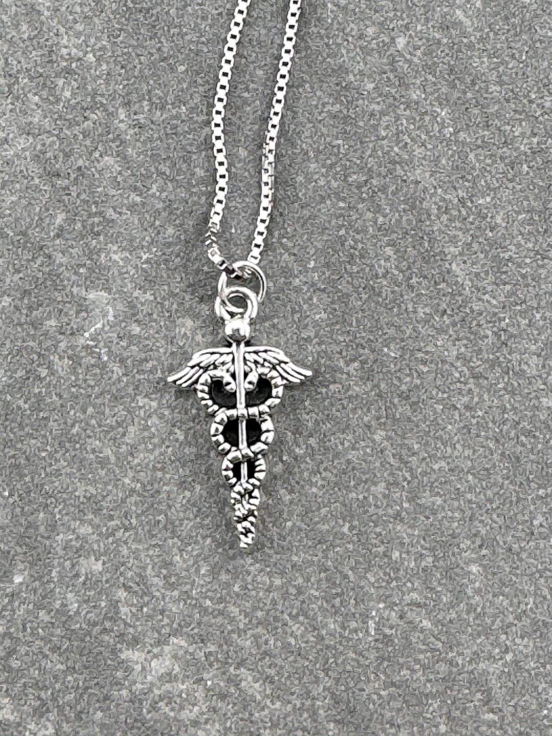 Caduceus Charm Necklace, Sterling Silver Charm Necklace, Charm Necklace ...