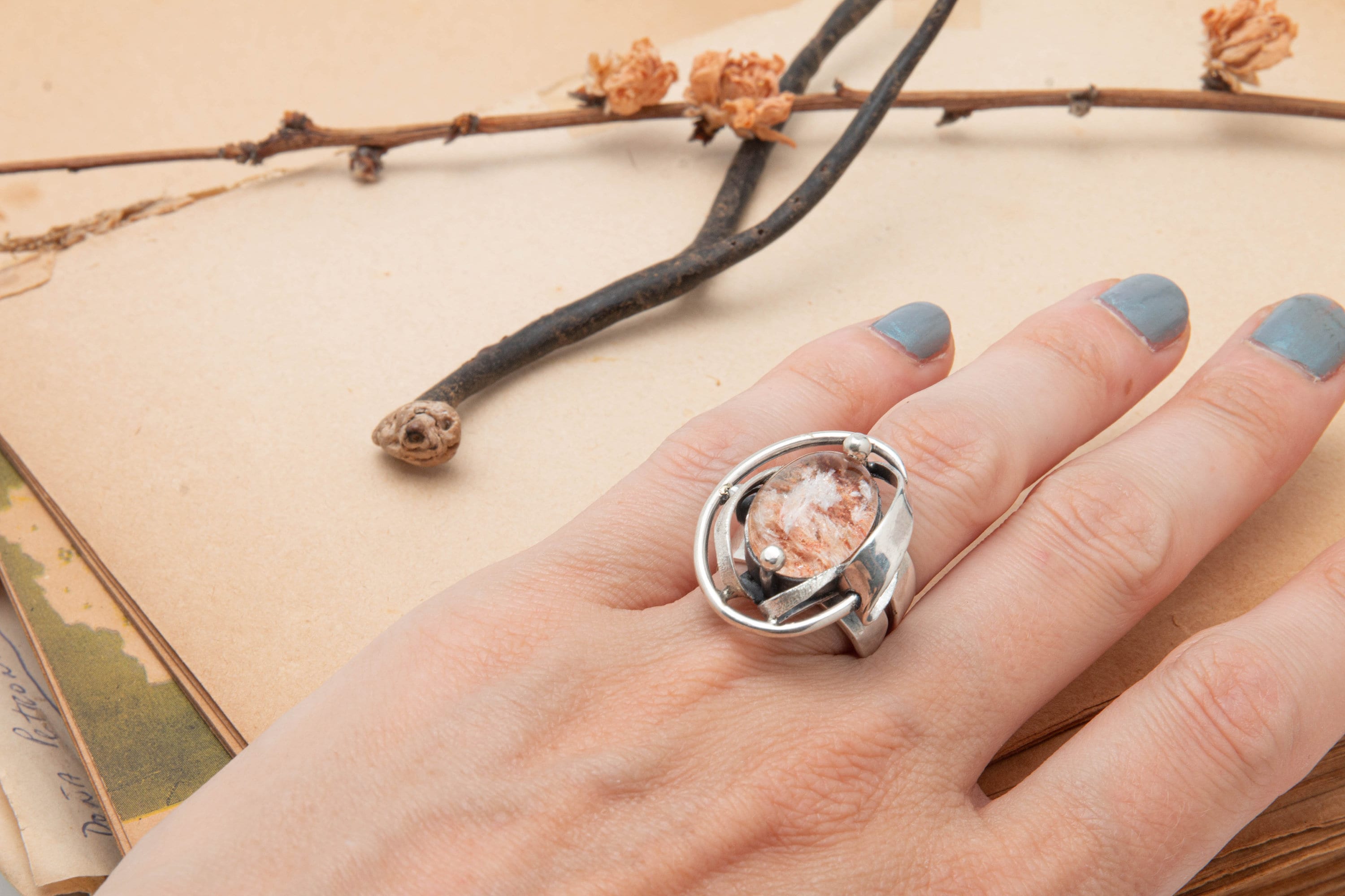 Sterling Silver Ring With Lodolite Garden Quartz Ring for - Etsy