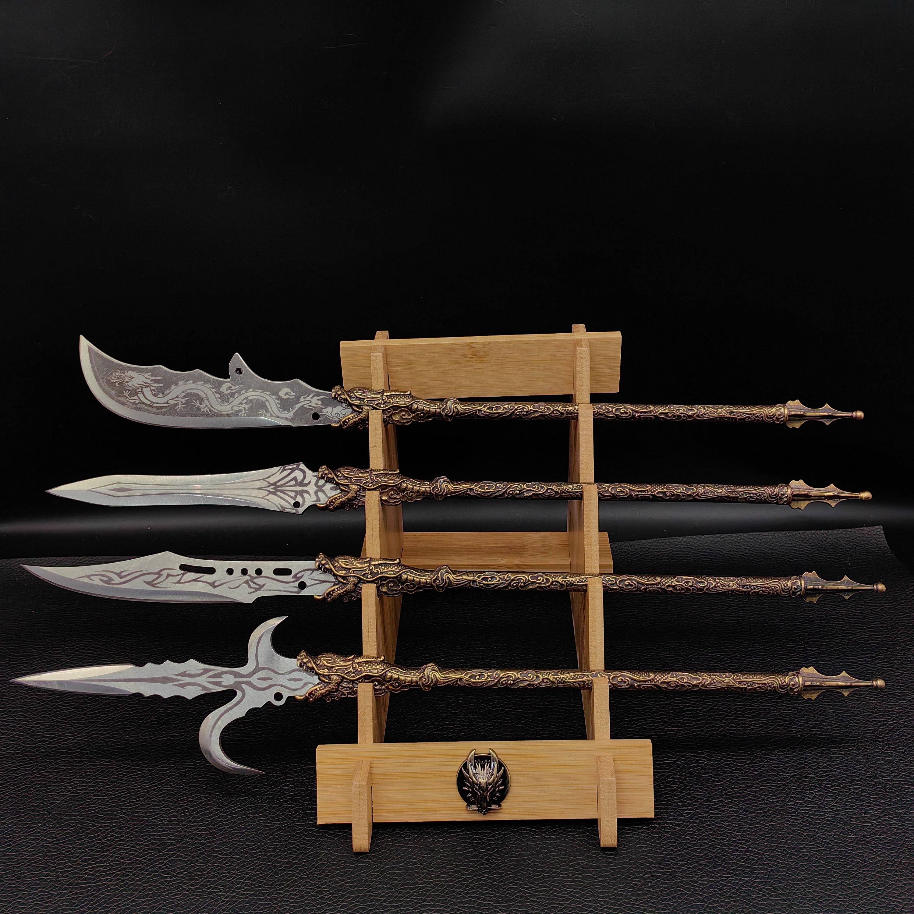 Mini Guan Gong Green Dragon Crescent Blade Greatsword Three Prong Spear ...