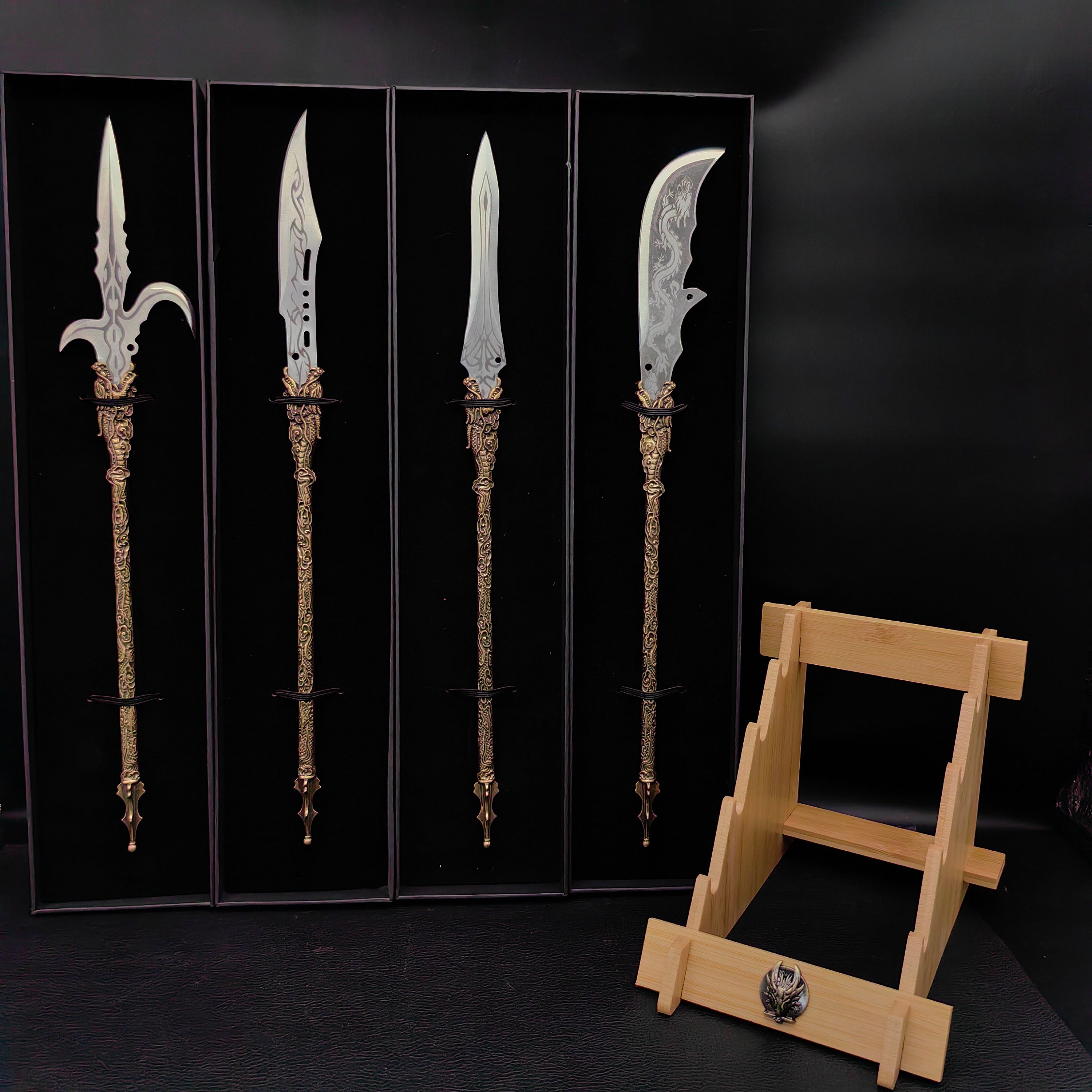 Mini Guan Gong Green Dragon Crescent Blade Greatsword Three Prong Spear ...