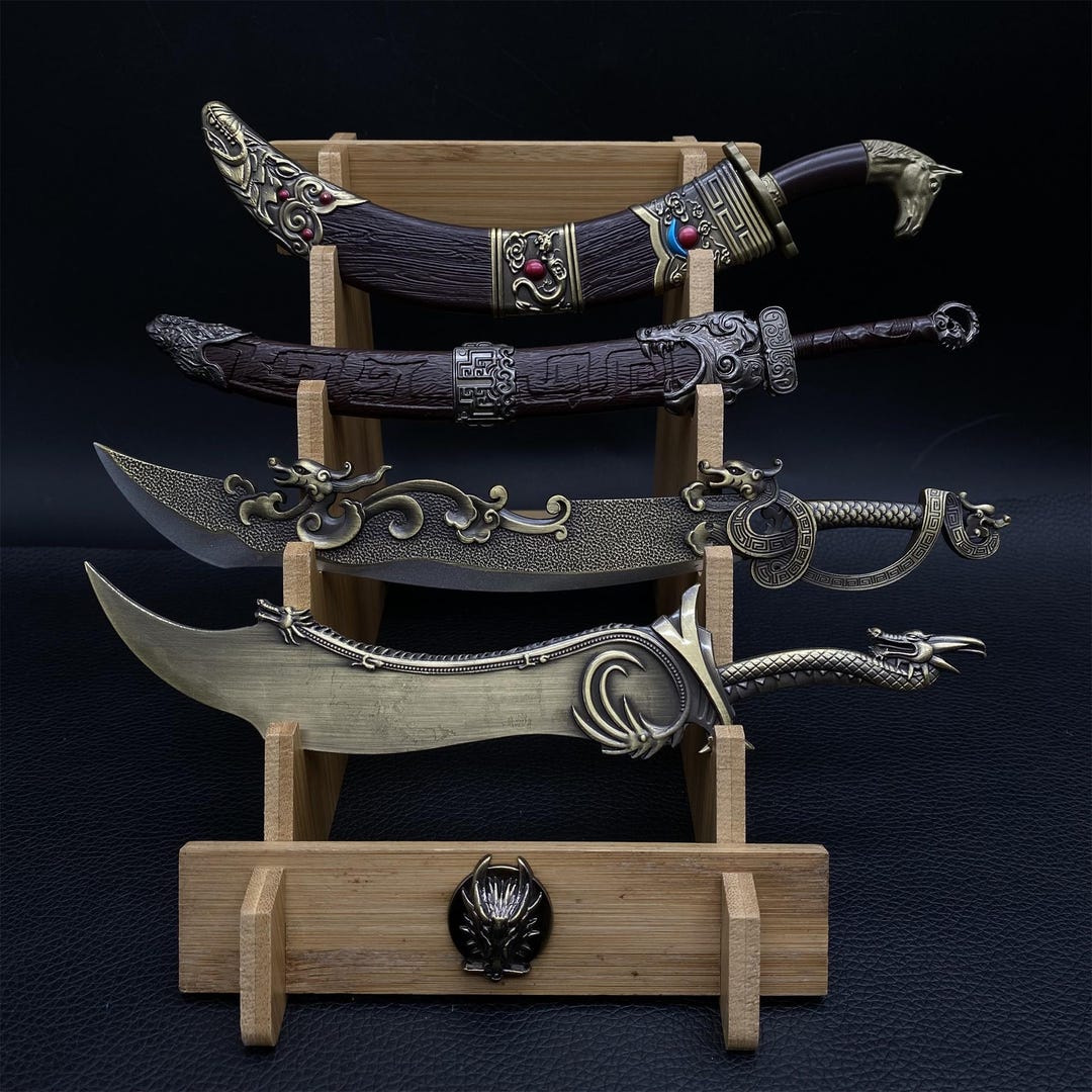 Chinese Ancient Curved Sword Mongolia Horsehead Sword Dragon Sculpture ...