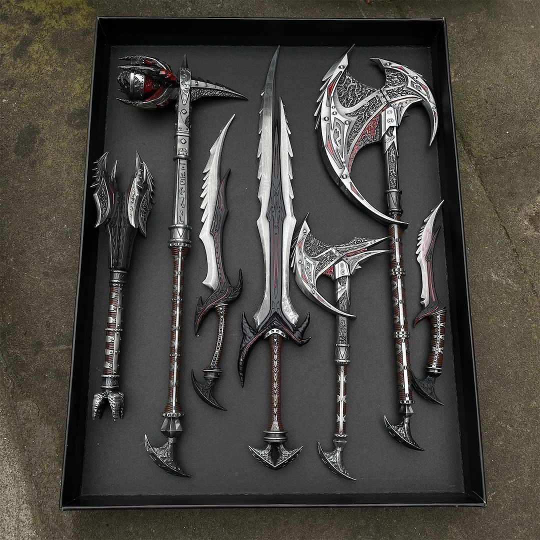 7 in 1 Skyrim Daedric Weapon Gift Box Daedric Greatsword Daedric Axe ...