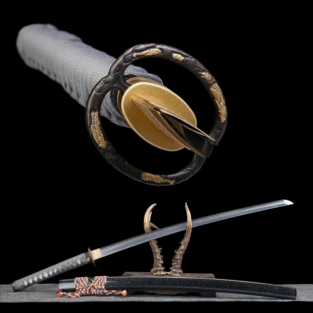 Phoenix & Fish Motif Katana Samurai Sword With Real Clay Tempering ...