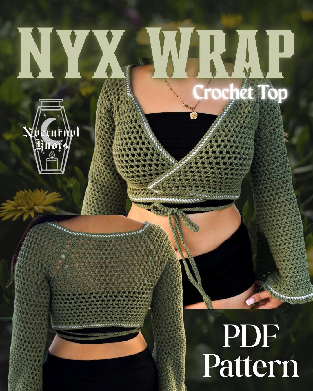 Nyx Crochet Wrap Pattern, No-sew Top-down: Bell Sleeve Top, Custom Size ...