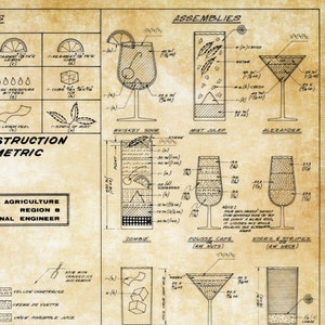 Cocktail Mixed Drinks Construction Chart - Cocktail Blueprint, Mixed ...
