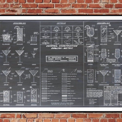 Cocktail Mixed Drinks Construction Chart Cocktail Blueprint - Etsy