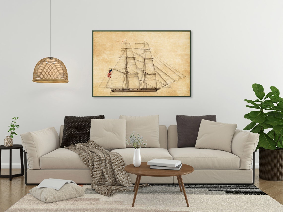 USS Brig Chippewa Drawing Blueprint - Ship Blueprint, Ship Drawing ...