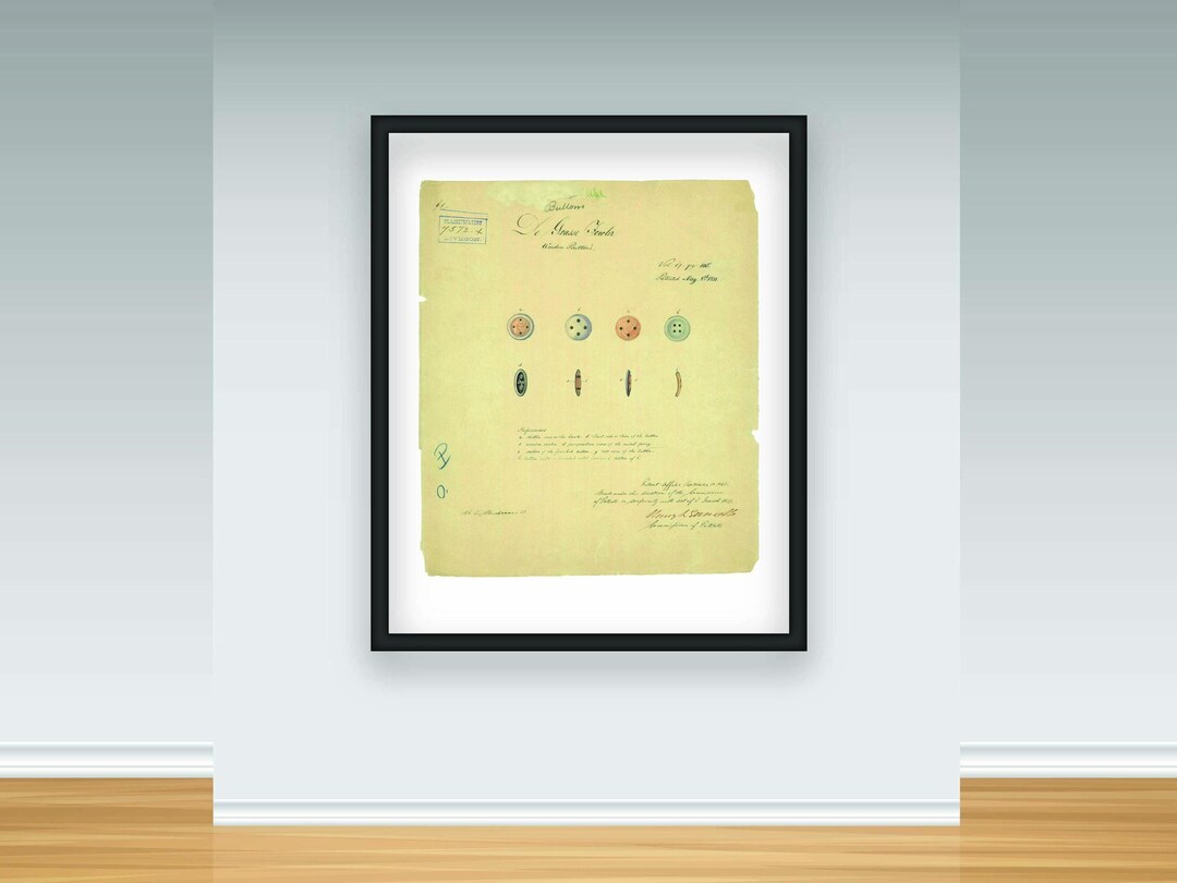 Wooden Buttons Patent Print 1853 - Vintage Fashion Decor, Antique ...