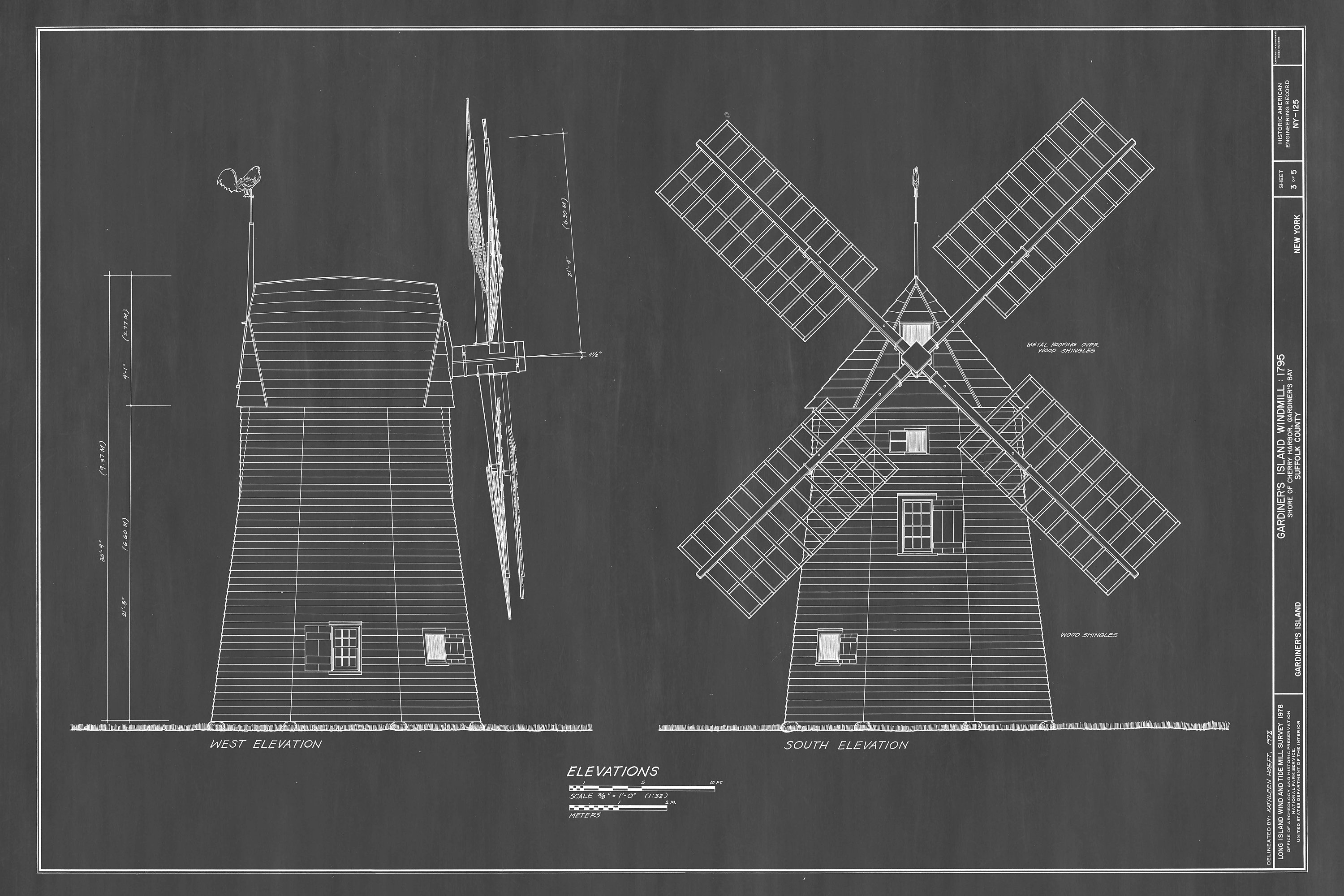 Gardiners Island Windmill Elevation Drawing - 1795 Windmill Poster ...