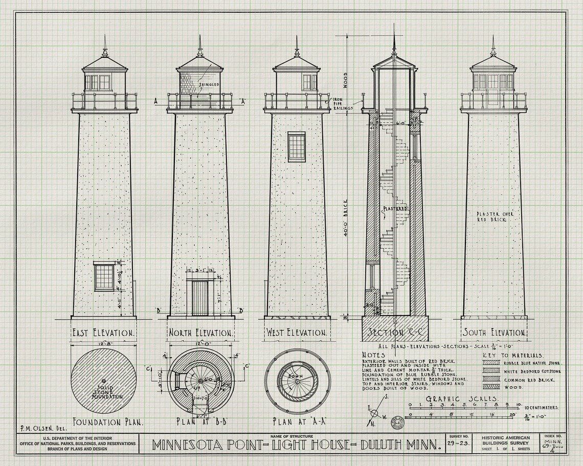 Minnesota Point Lighthouse Blueprint Duluth Minnesota - Etsy