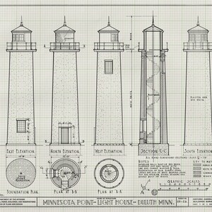 Minnesota Point Lighthouse Blueprint – Duluth Nautical Poster Print - Etsy