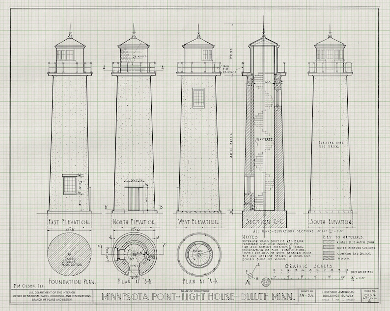 Minnesota Point Lighthouse Blueprint Duluth Minnesota - Etsy