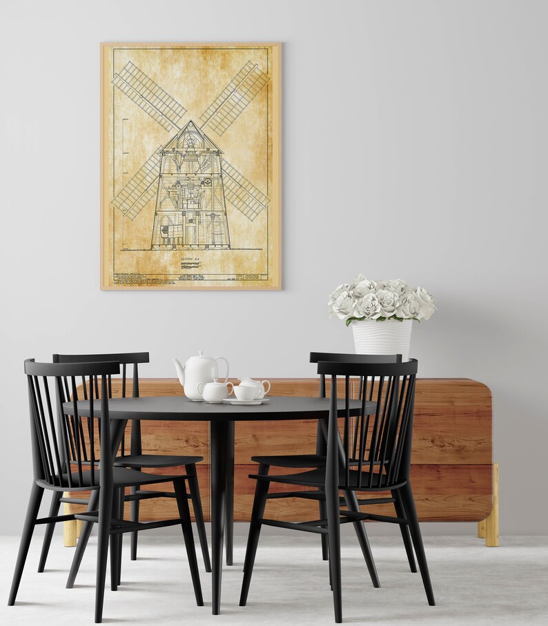Windmill Blueprint Poster – 1806 Hook Mill Section Drawing - Etsy
