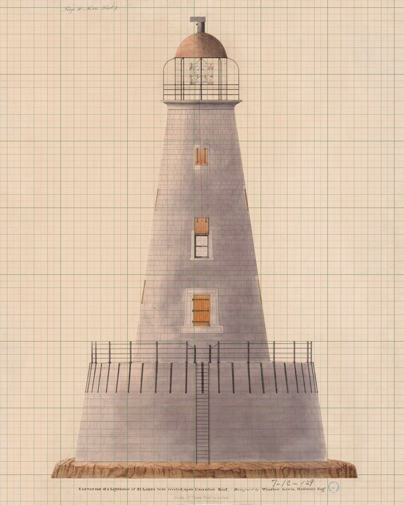 Carysfort Reef Lighthouse Blueprint Art Print – Key Largo Nautical ...