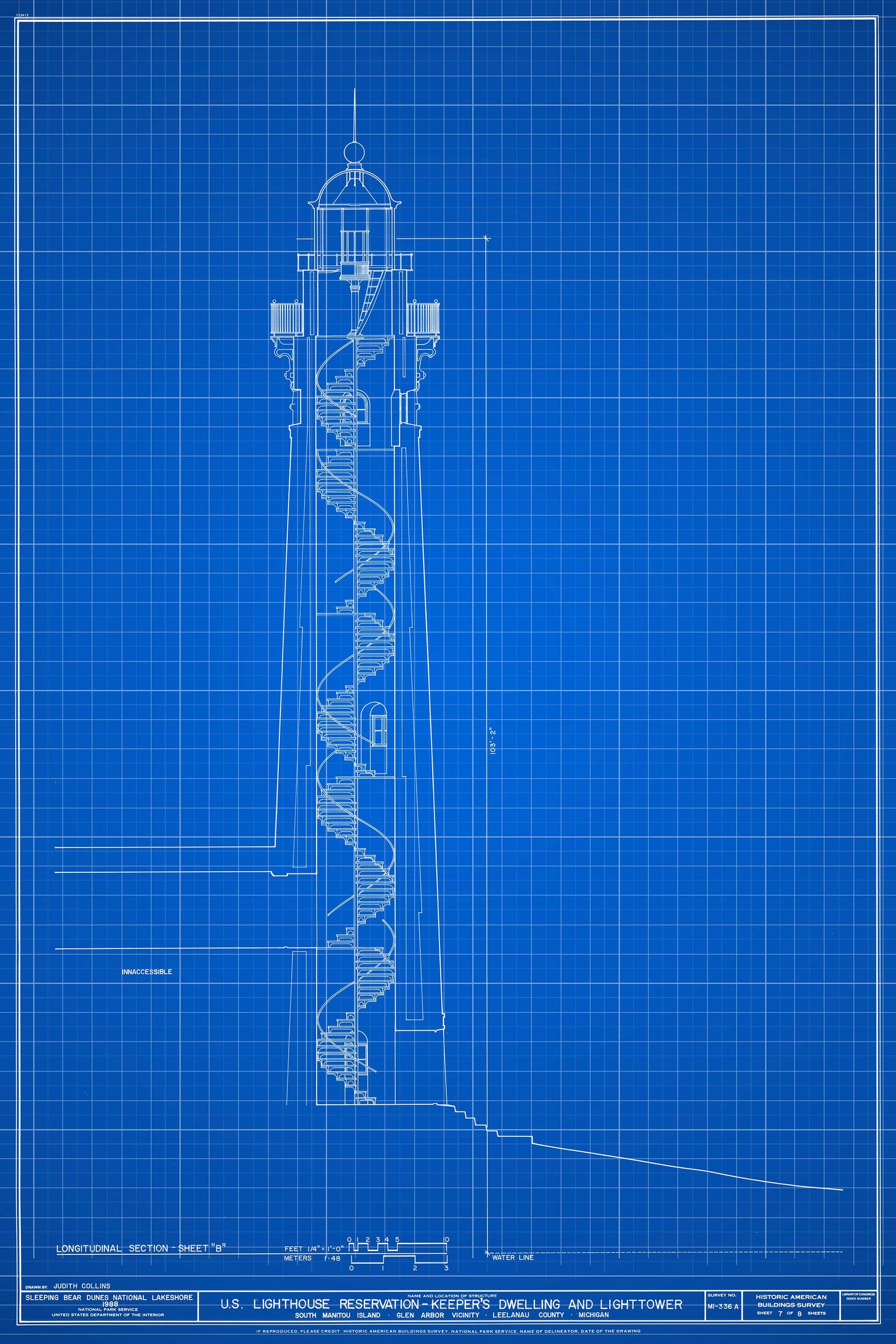 South Manitou Island Lighthouse Blueprint Print – Maritime Art - Etsy