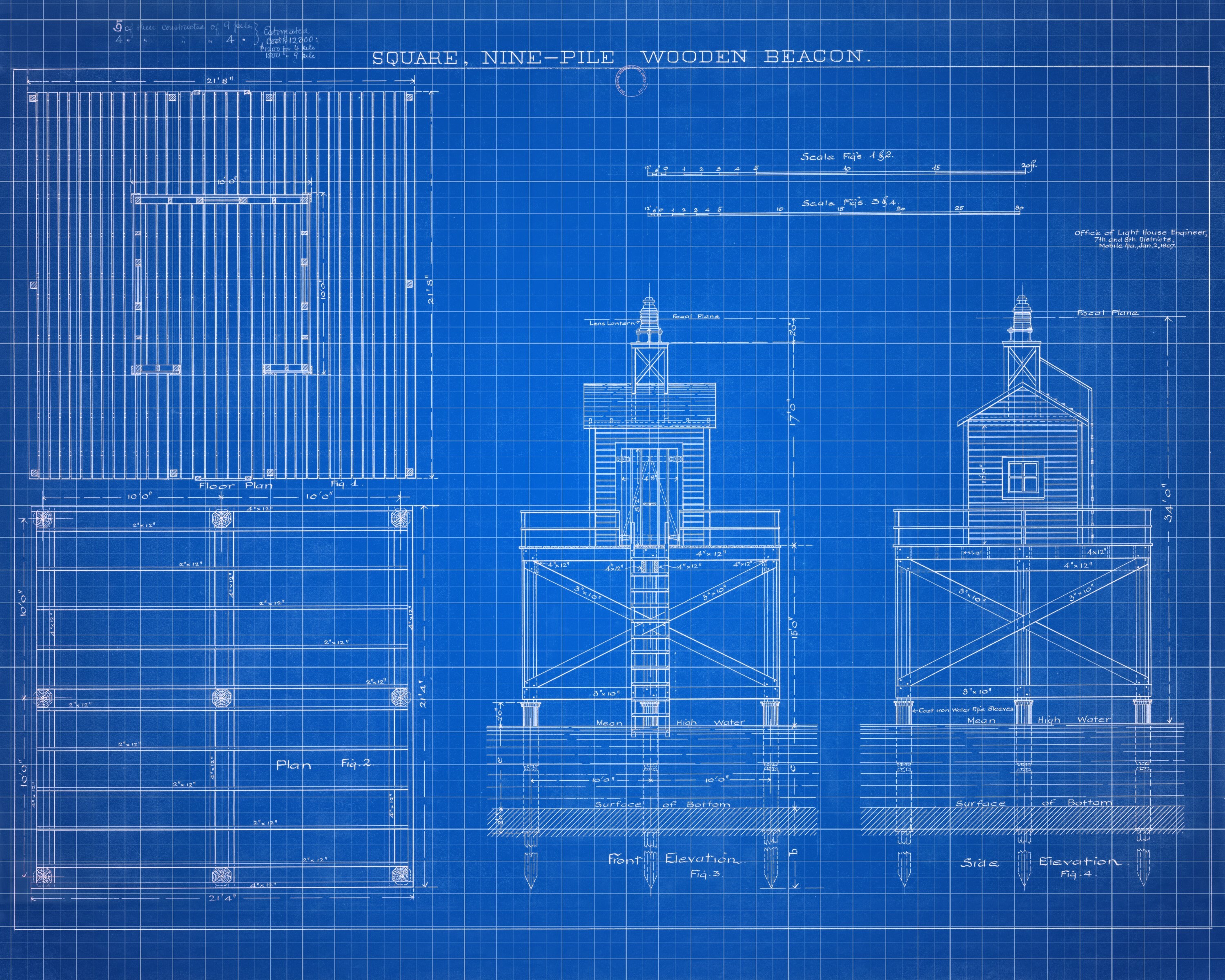 Mobile Ship Channel Beacon Blueprint - Lighthouse Print, Maritime ...