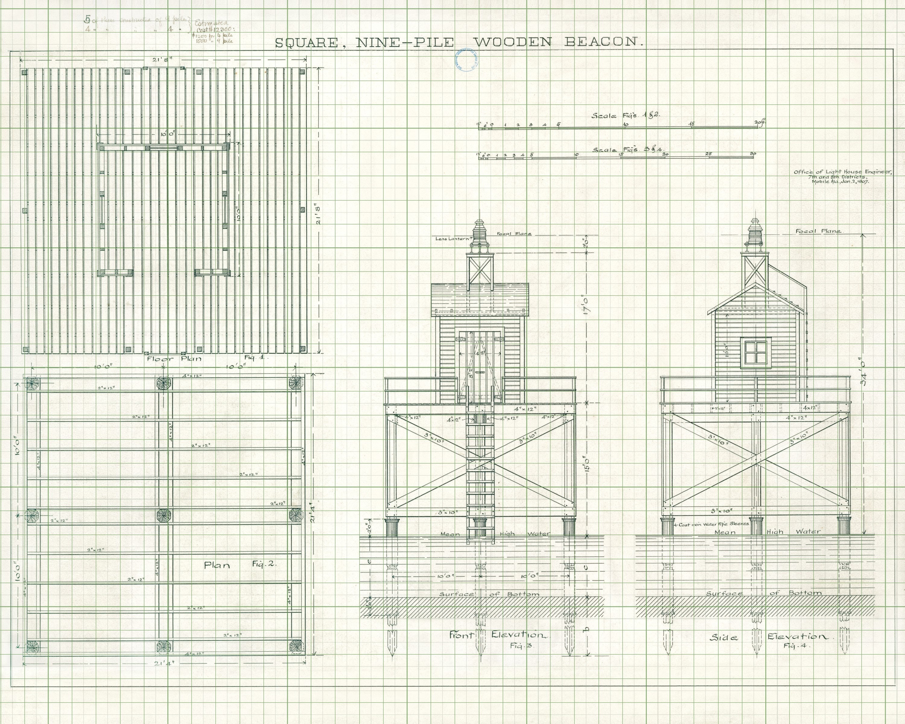 Mobile Ship Channel Beacon Blueprint - Lighthouse Print, Maritime ...