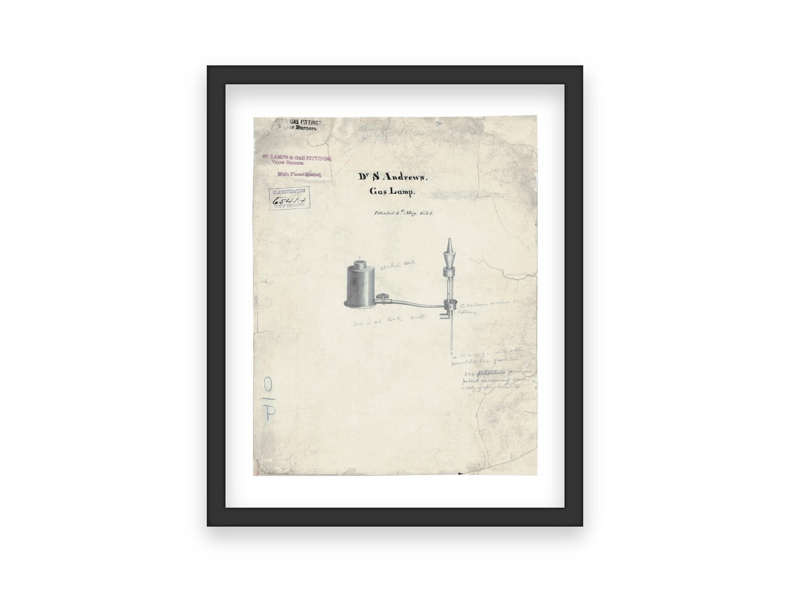 Gas Lamp Patent Print 1858 - Antique Lighting, Historical Invention ...